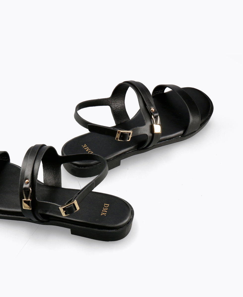 Elena Flat Sandals - Black – DMK